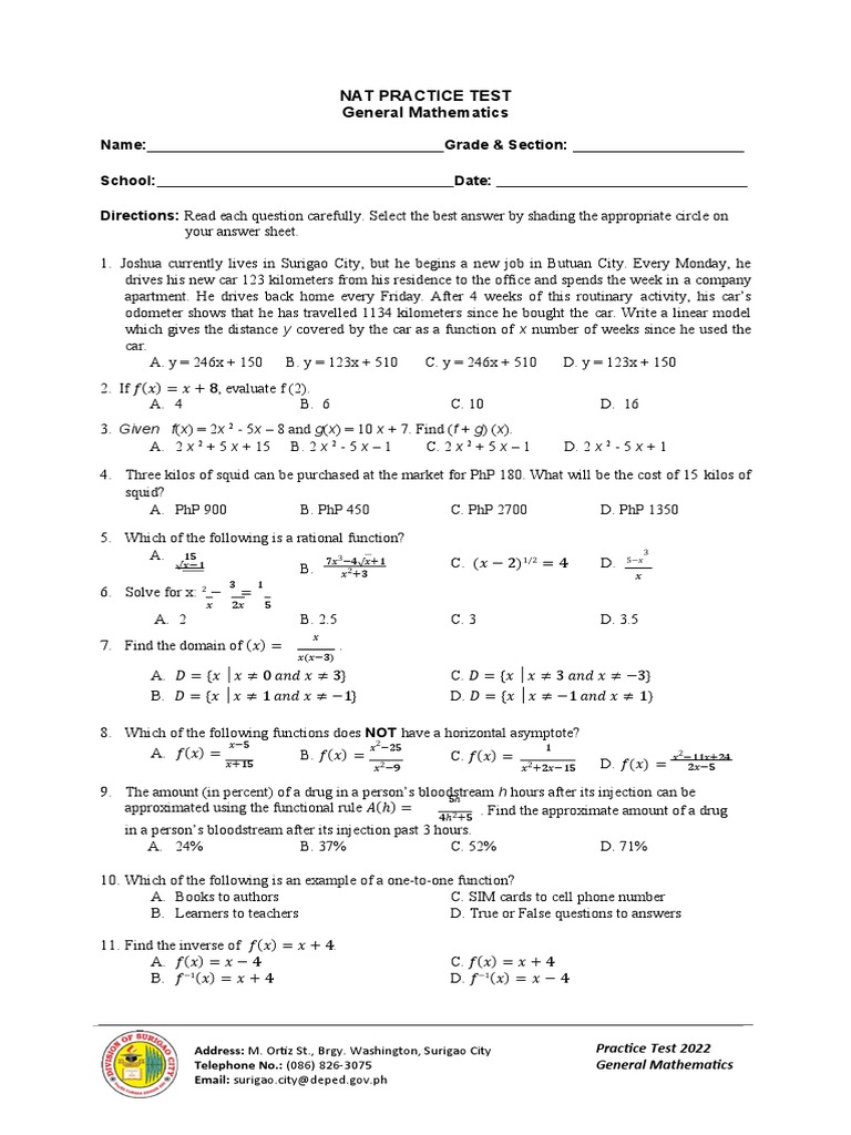 Practice-Test GenMath Entrada | PDF | Truth | Stocks