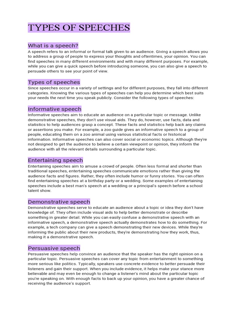 Types of Speeches | Download Free PDF | Public Speaking | Persuasion