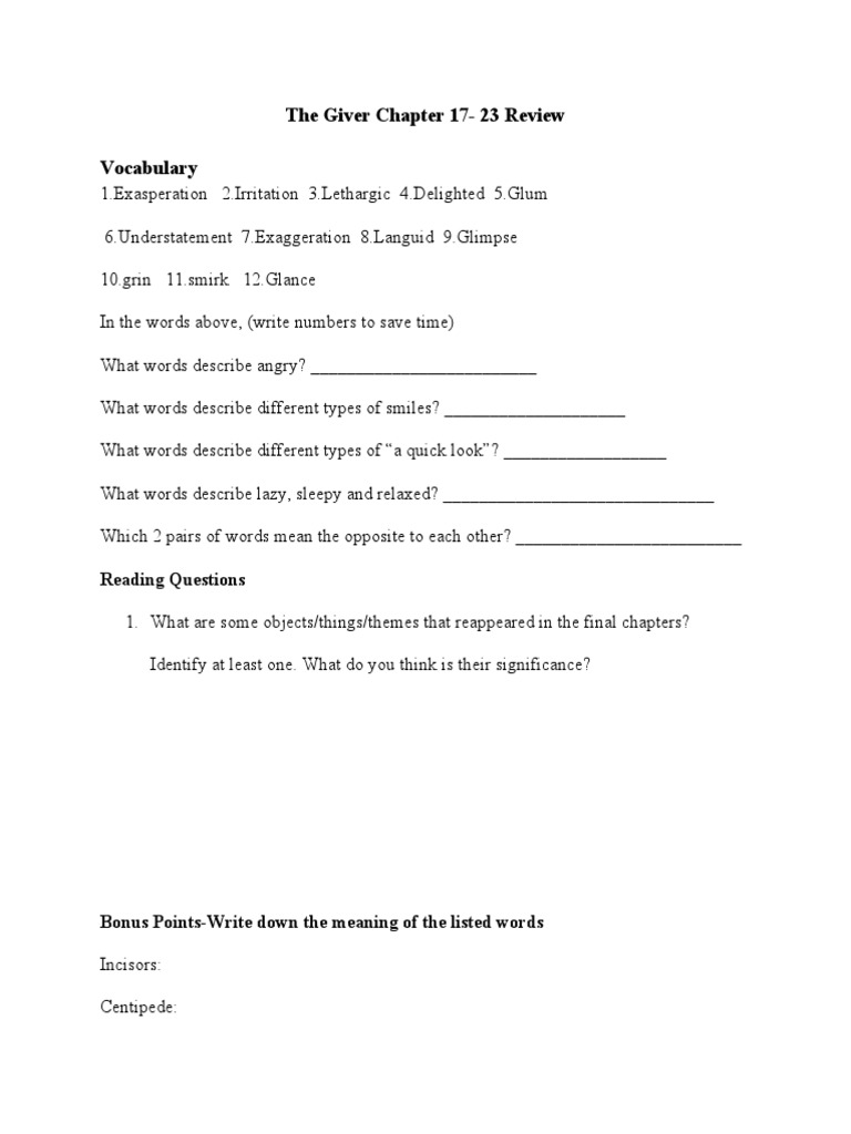 The Giver Final Quiz | PDF | Career & Growth | Language Arts & Discipline