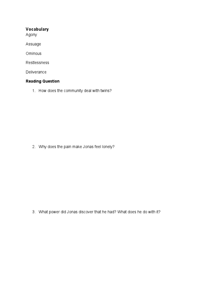 The Giver Chapter 14 Worksheet | PDF