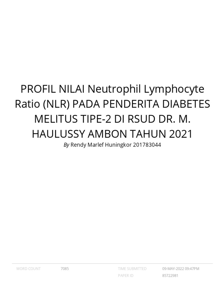 PROFIL NILAI Neutrophil Lymphocyte Ratio NLR PAD | PDF