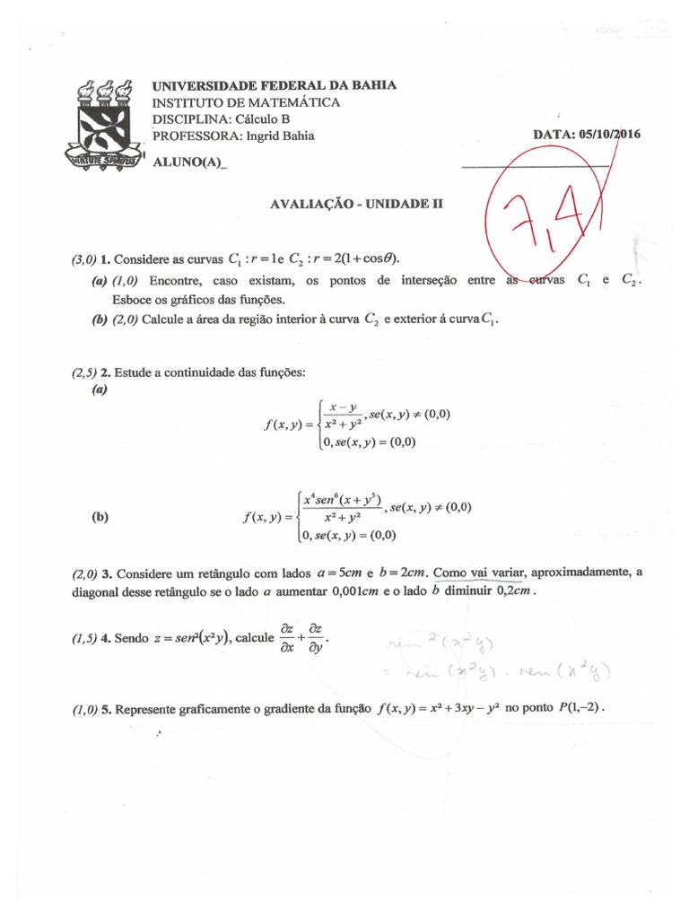 Prova 2 Cálculo B Pdf