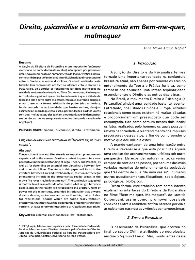 Análise Bem Me Quer Mal Me Quer | PDF | Sigmund Freud | Psicanálise Análise Bem Me Quer Mal Me Quer | PDF | Sigmund Freud | Psicanálise