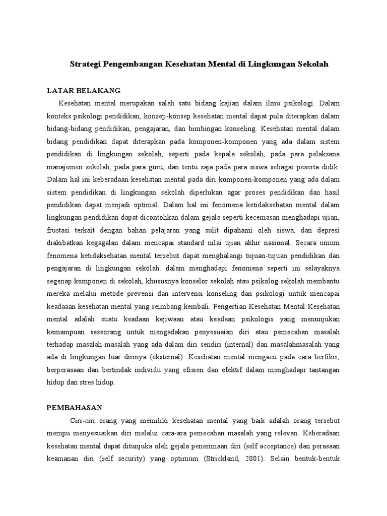 Strategi Pengembangan Kesehatan Mental Di Lingkungan Sekolah | PDF