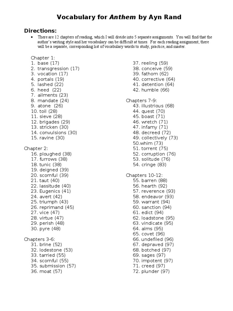 Final Vocabulary List For Anthem 2011 | PDF