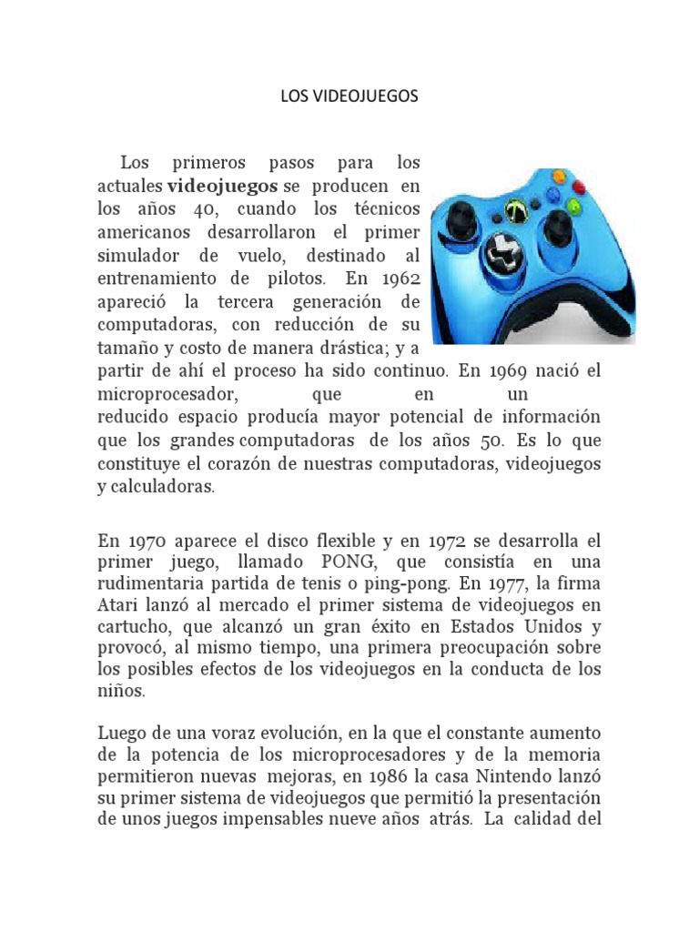 Historia de los Videojuegos: Evolución y Impacto | PDF | Videojuegos ...