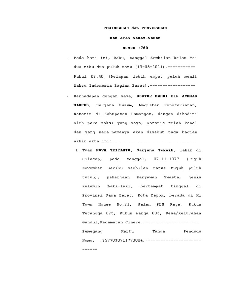 Pemindahan Saham PT Marine S.B. | PDF | Hukum