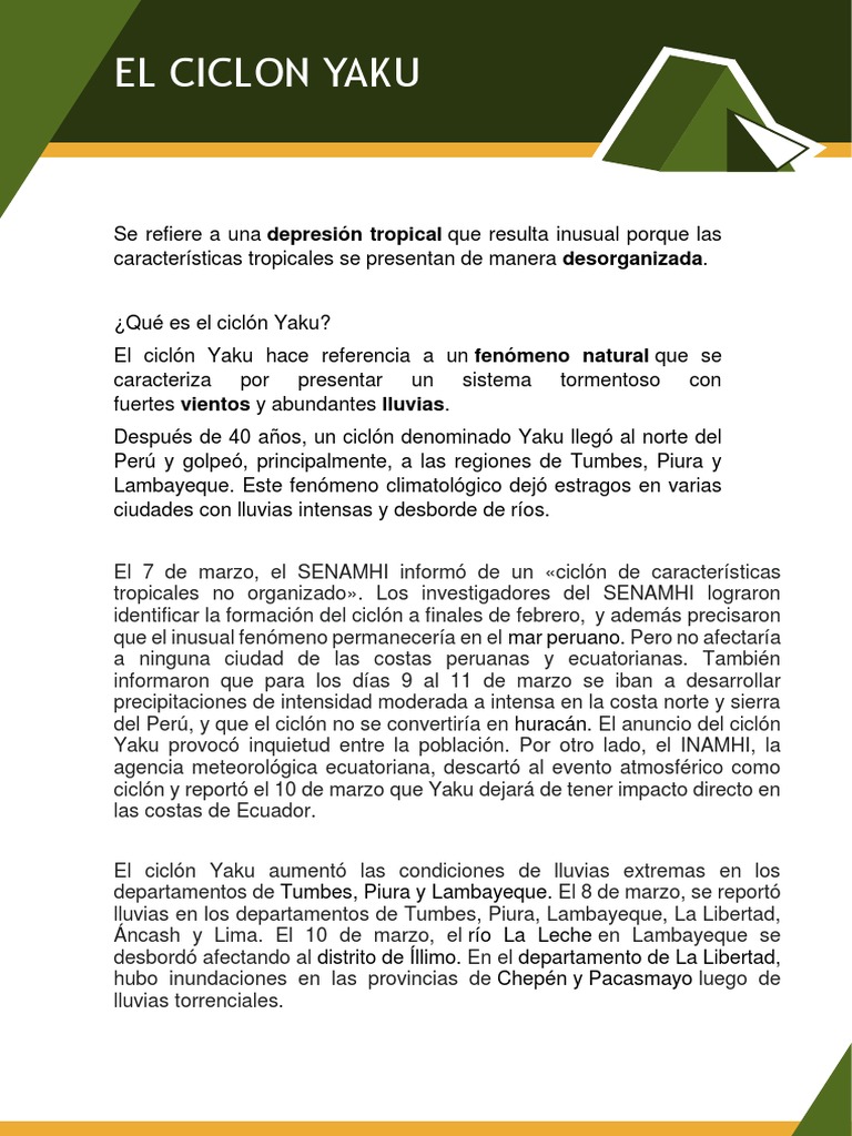 Impacto del Ciclón Yaku en Perú | PDF | Ciclones tropicales | El niño