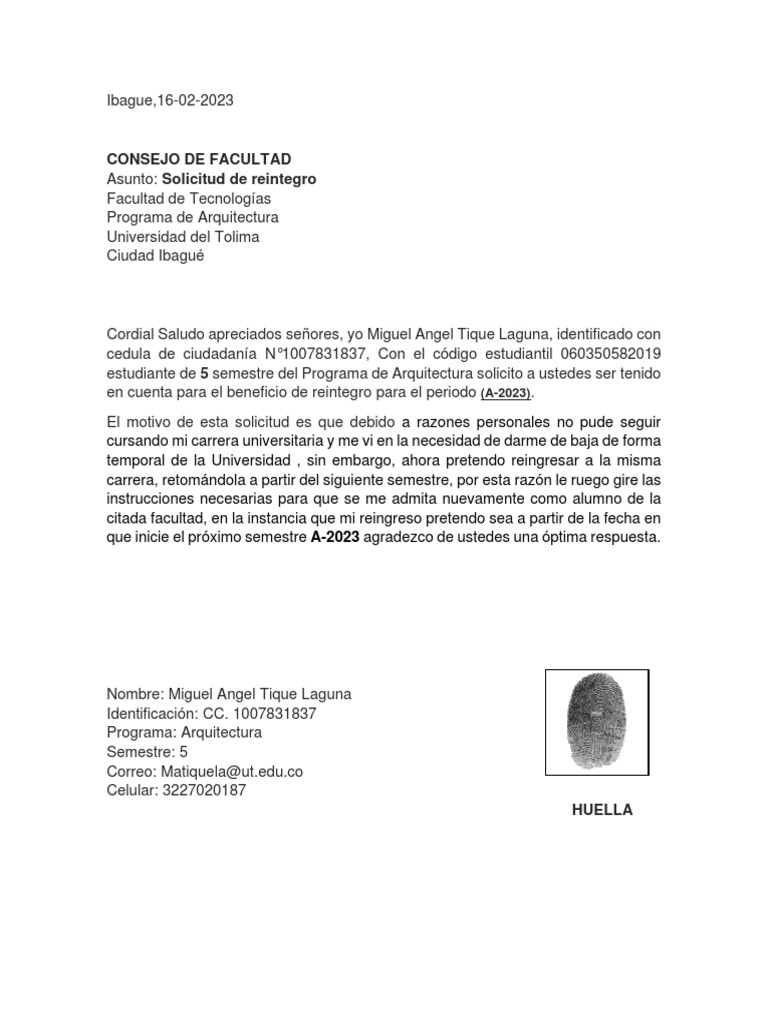 Carta de Reintegro | PDF