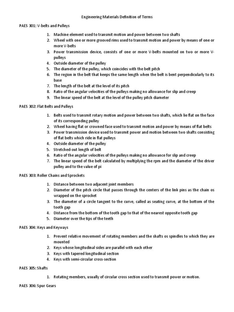Engineering Materials Definition of Terms | PDF | Gear | Belt (Mechanical)