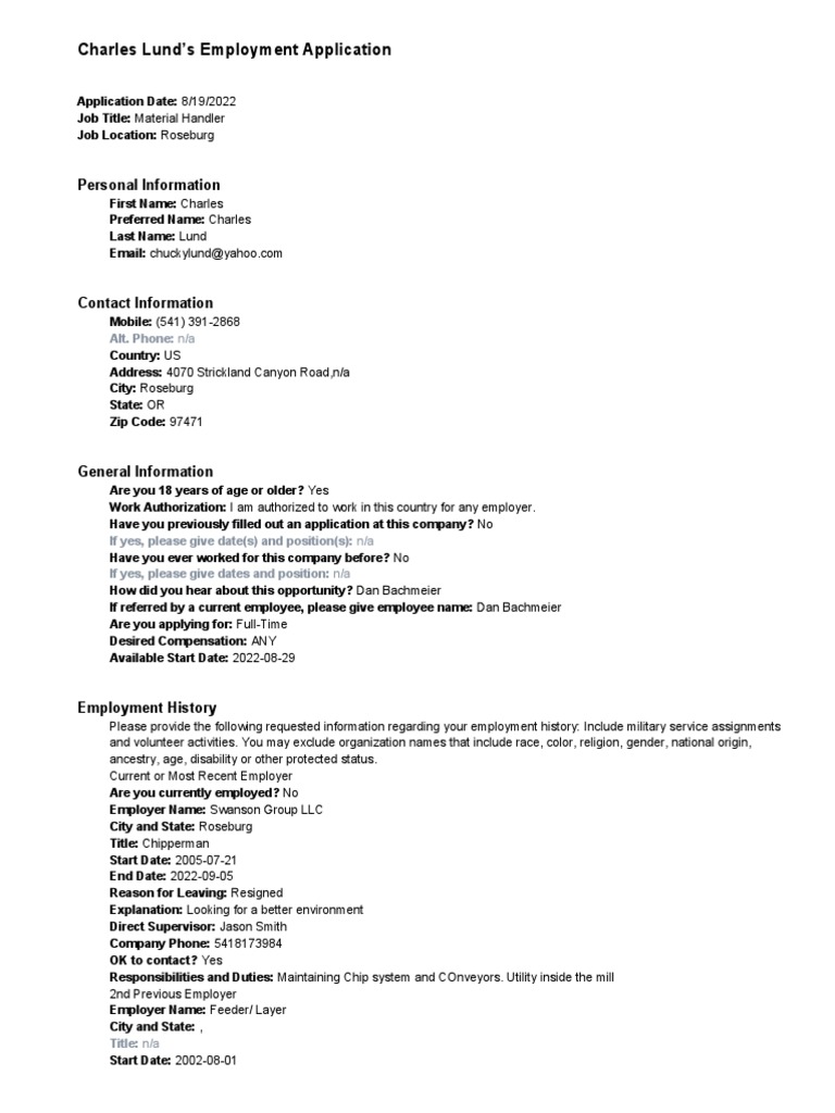 C.Lund Employment App | PDF | Employment | Privacy Policy