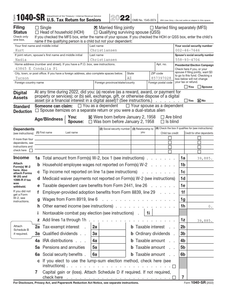 Analysis of a Standard 1040-SR Tax Return for Seniors | PDF | Irs Tax ...