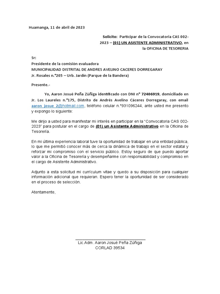 Solicitud de Postulacion A Convocatoria | PDF