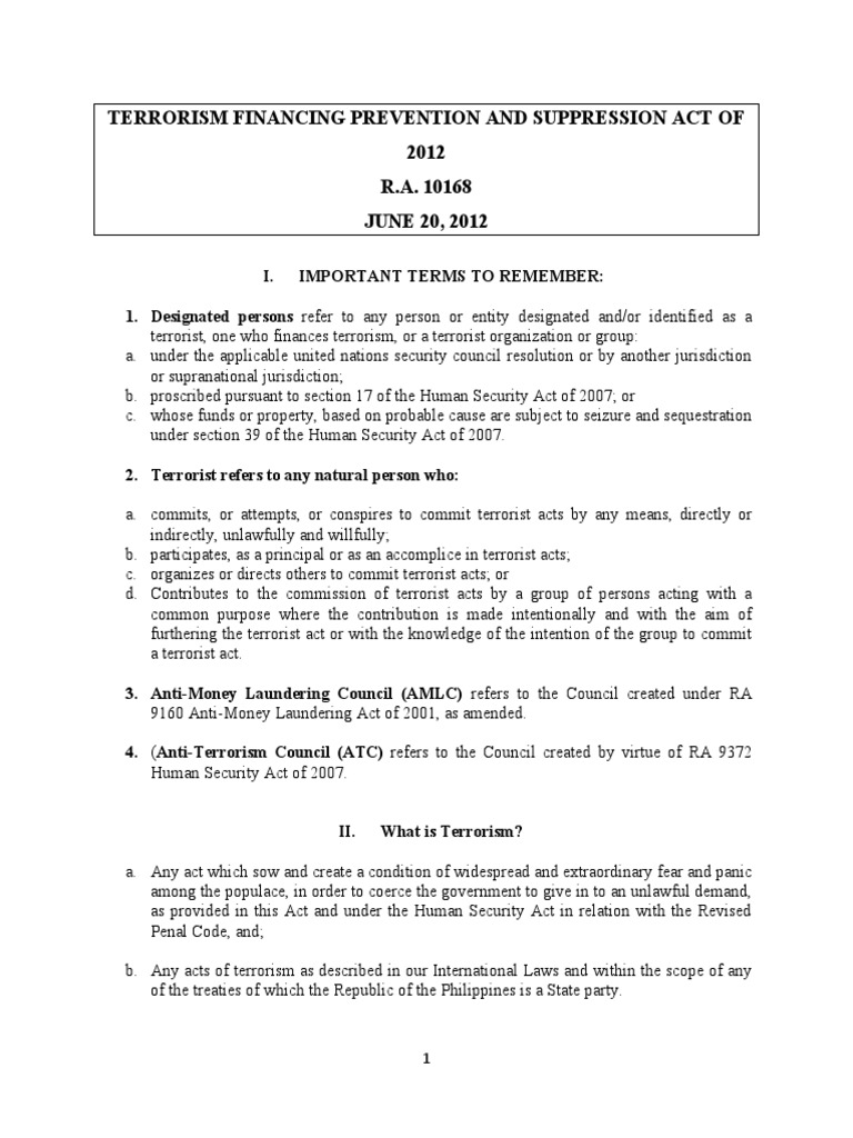 Terrorism Financing Prevention Act 2012 | PDF | Terrorism Financing ...