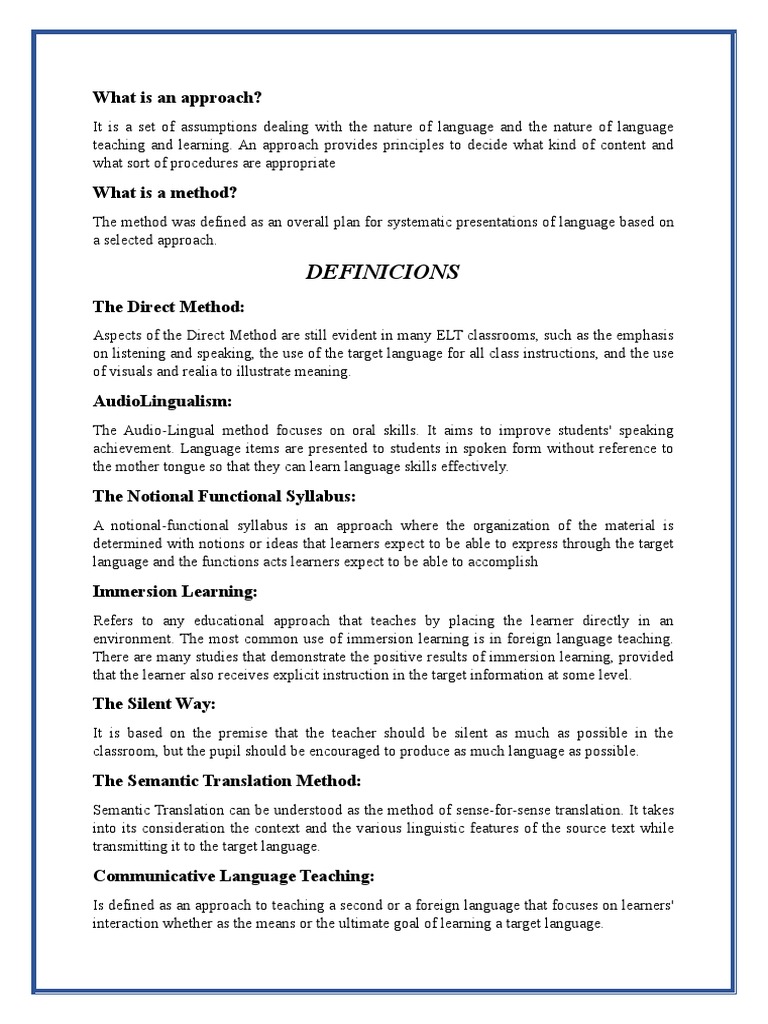 An Overview of Major Approaches and Methods in Language Teaching: A Comparative Analysis of ...