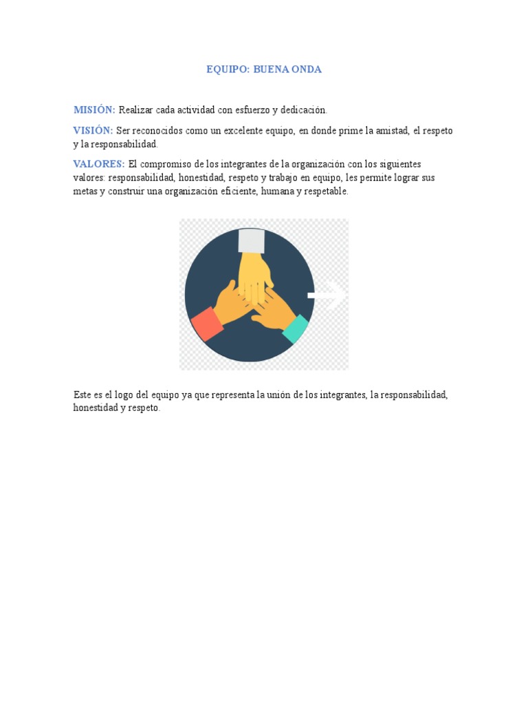 Mision, Vision y Valores Equipo | PDF | Crecimiento personal y ...