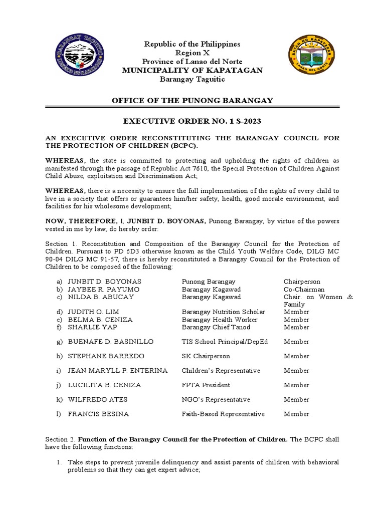 BCPC E.O. No. 01 S. 2019 | PDF | Human Life Stages | Applied Ethics