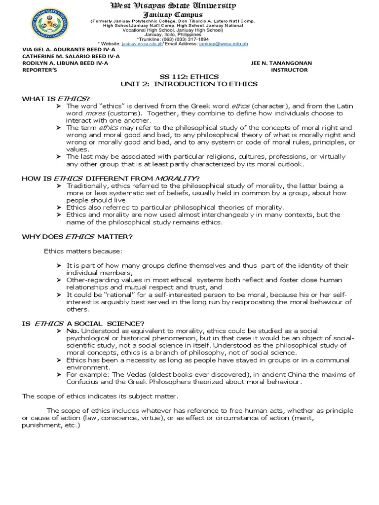 Handouts in Ethics | PDF | Philosophical Theories | Social Institutions