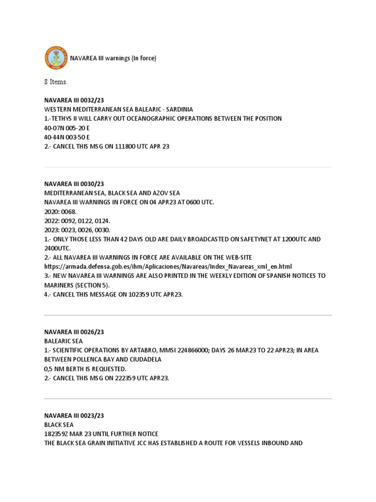 Navarea III 09042023 | PDF | Shipping | Water Transport