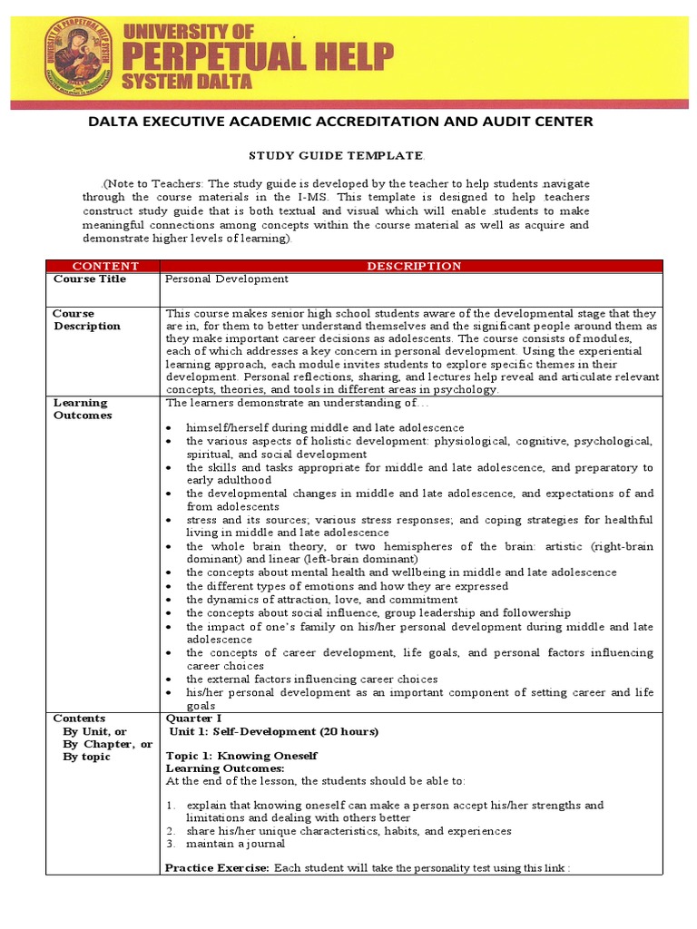 Dalta Executive Academic Accreditation and Audit Center: Study Guide Template | PDF ...
