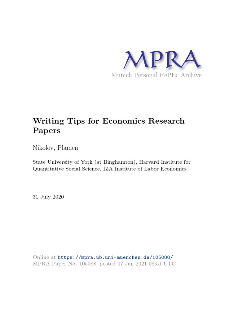 Writing Tips For Economics Research Papers: Munich Personal Repec ...