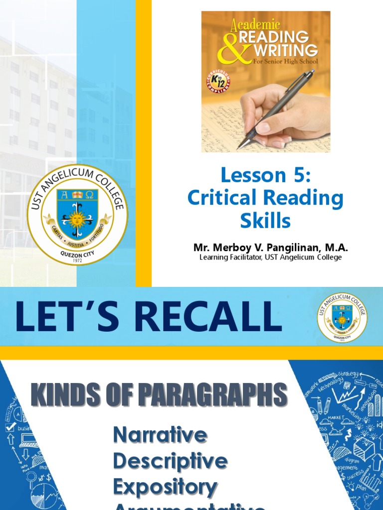Lesson 5 Critical Reading Skills | PDF | Cognition | Cognitive Science