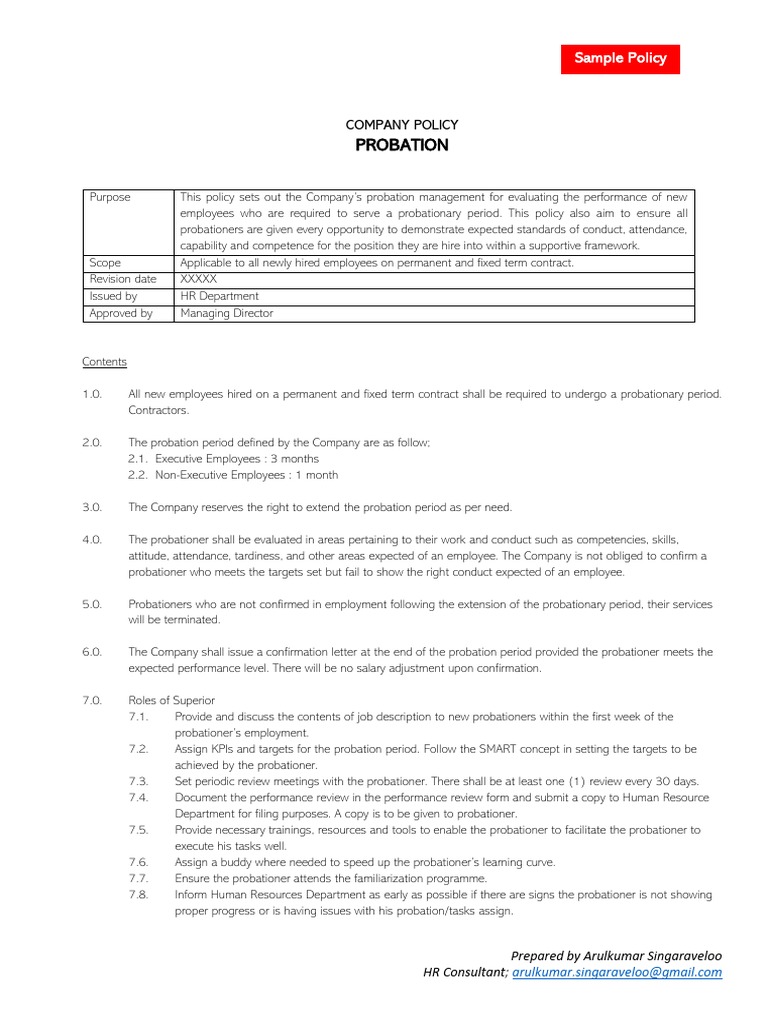 Employee Probation Management Policy | PDF | Probation | Employment