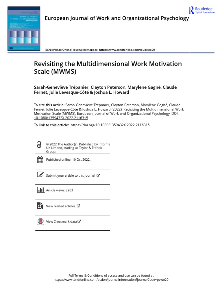 Revisiting The Multidimensional Work Motivation Scale MWMS | PDF ...