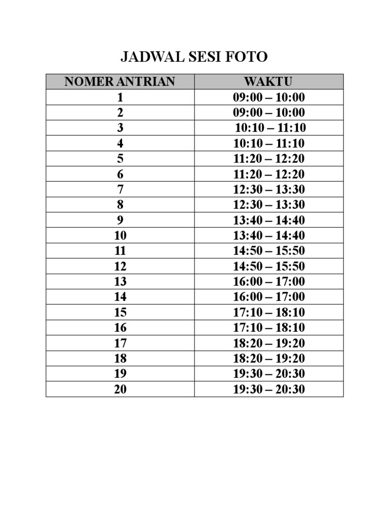 Jadwal Sesi Foto Peserta | PDF