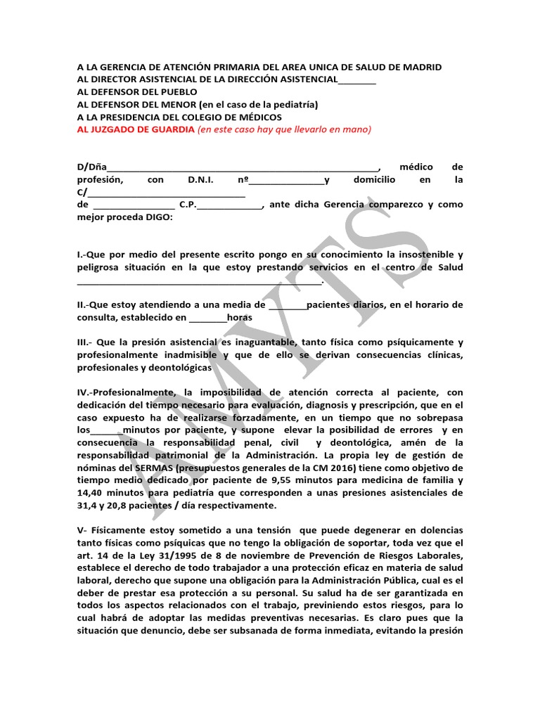 Modelo de Denuncia | PDF | Ética profesional | Cuidado de la salud