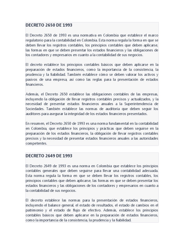 Decreto 2650 de 1993 | PDF | Contabilidad | Estado financiero