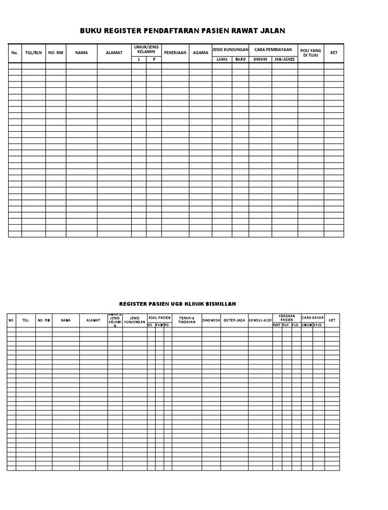 Buku Register Pendaftaran Pasien Rawat Jalan: L P Lama Baru Umum Jkn/Askes | PDF