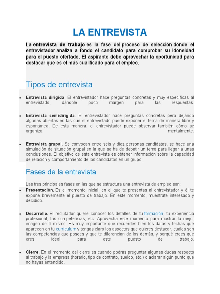 La Entrevista | PDF | Entrevista de trabajo | Salario