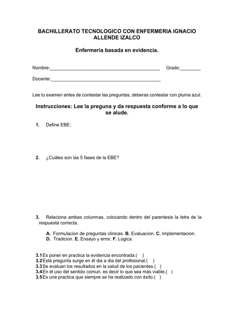 Enfermeria Basada en Evidencia Examen | PDF Enfermeria Basada en Evidencia Examen | PDF