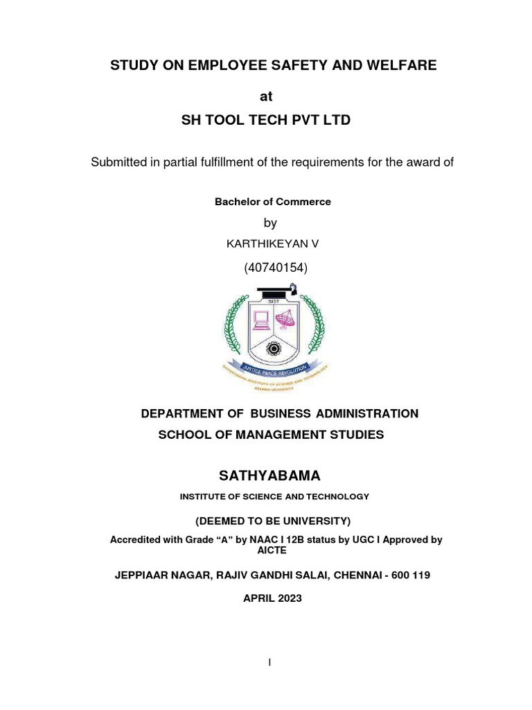 Study On Employee Safety and Welfare at SH Tool Tech PVT LTD | PDF ...