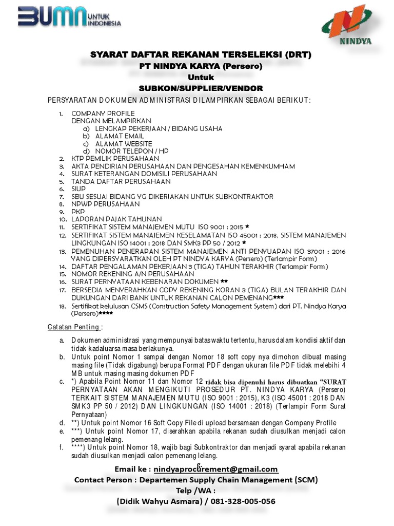 Syarat Daftar Rekanan Terseleksi - 2021 | PDF | Teknologi & Rekayasa