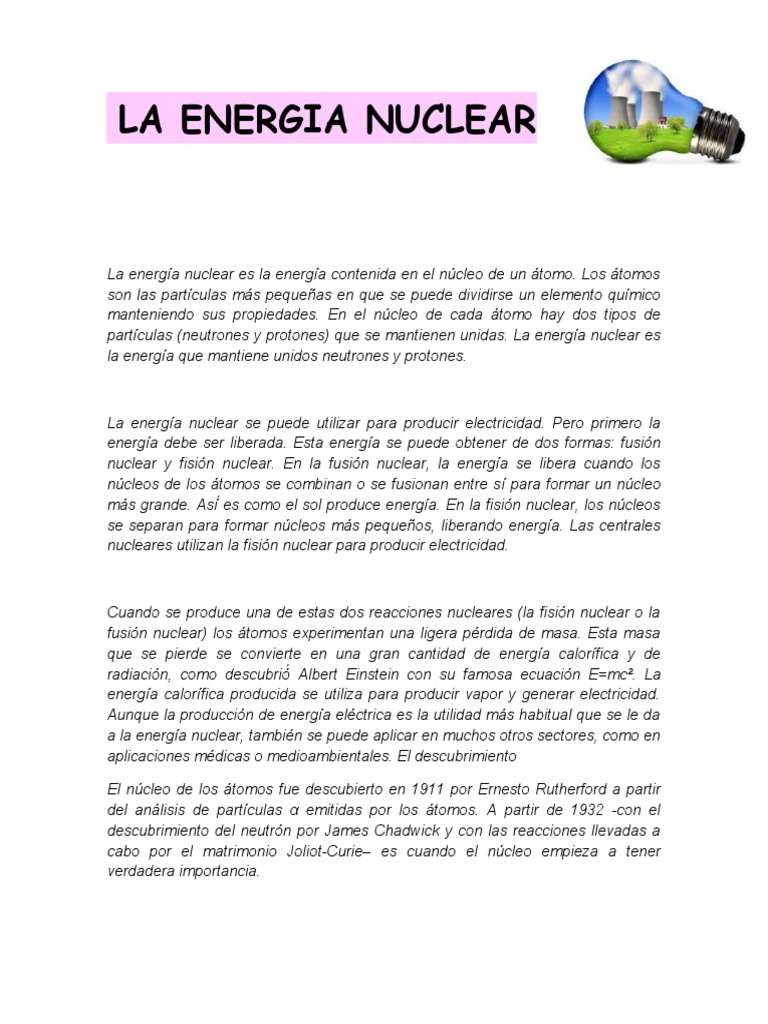 La Energia Nuclear | PDF | La energía nuclear | Núcleo atómico