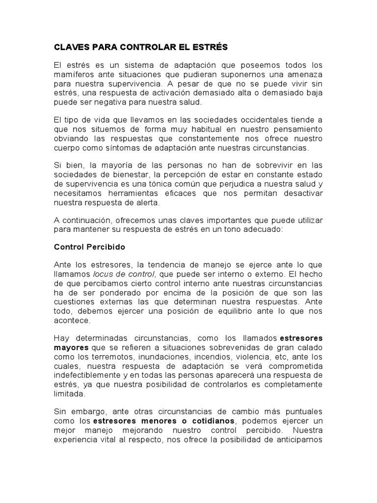 Claves para Controlar El Estrés | PDF