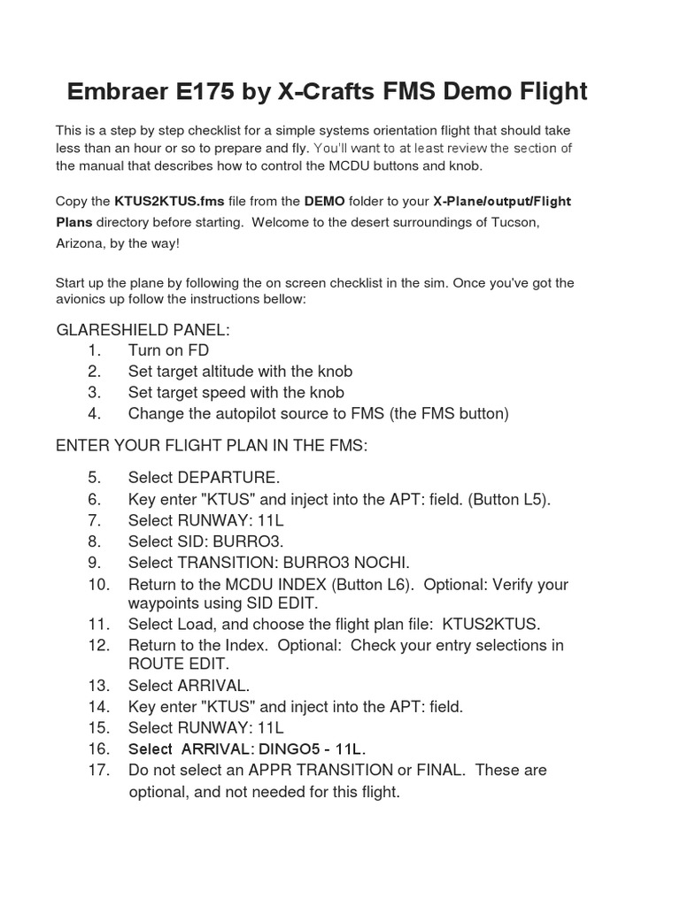E175 FMS Demo Flight Checklist | PDF | Aerospace | Computing