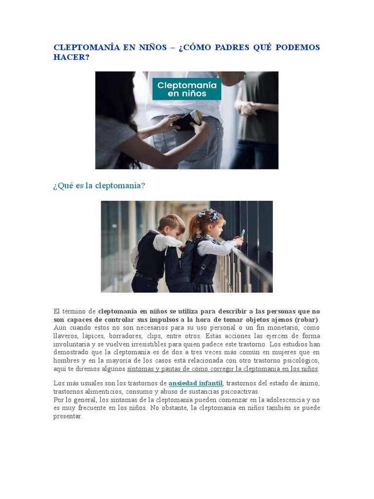 Cleptomanía en Niños | PDF | Psicoterapia | Trastorno mental
