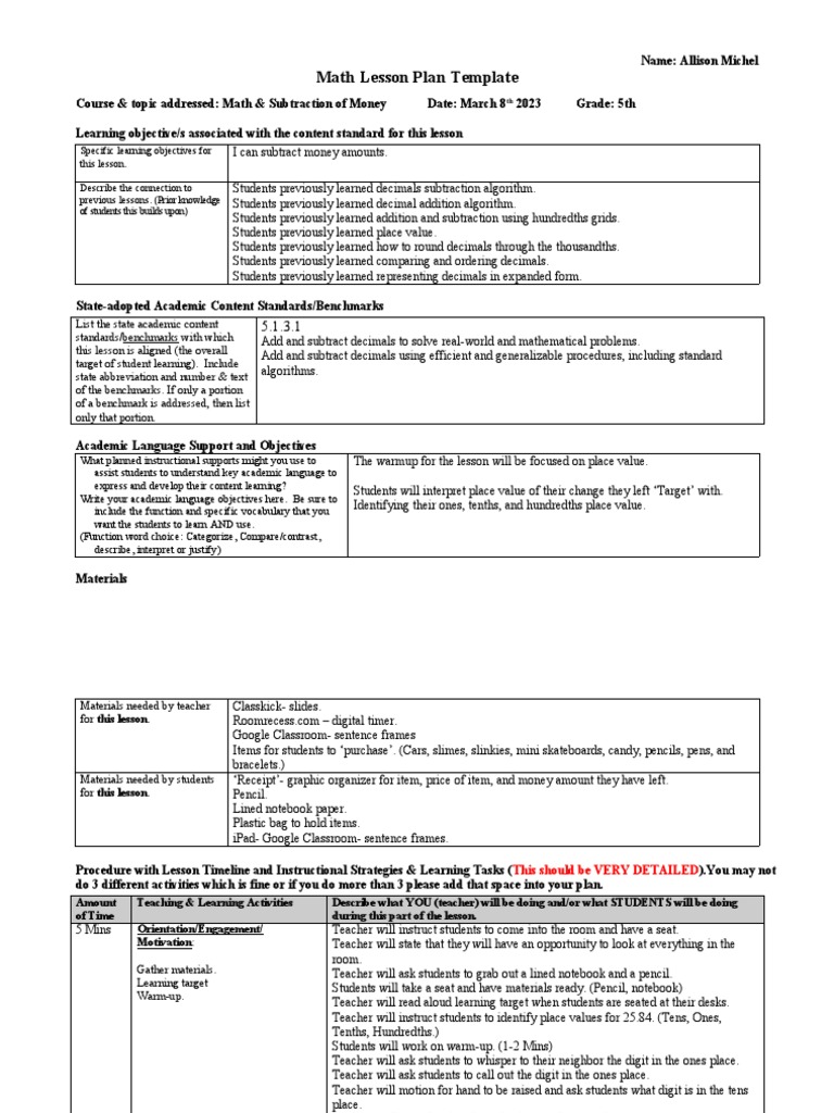 Math Lesson Plan 4 | Download Free PDF | Teachers | Differentiated Instruction