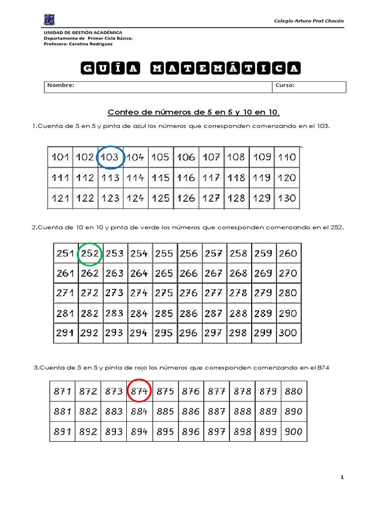 Guia Matematica Conteo 3,5,100 | PDF