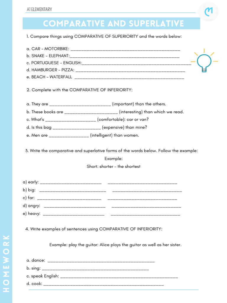 Homework A1 - Comparative and Superlative | PDF | Linguistic Morphology ...