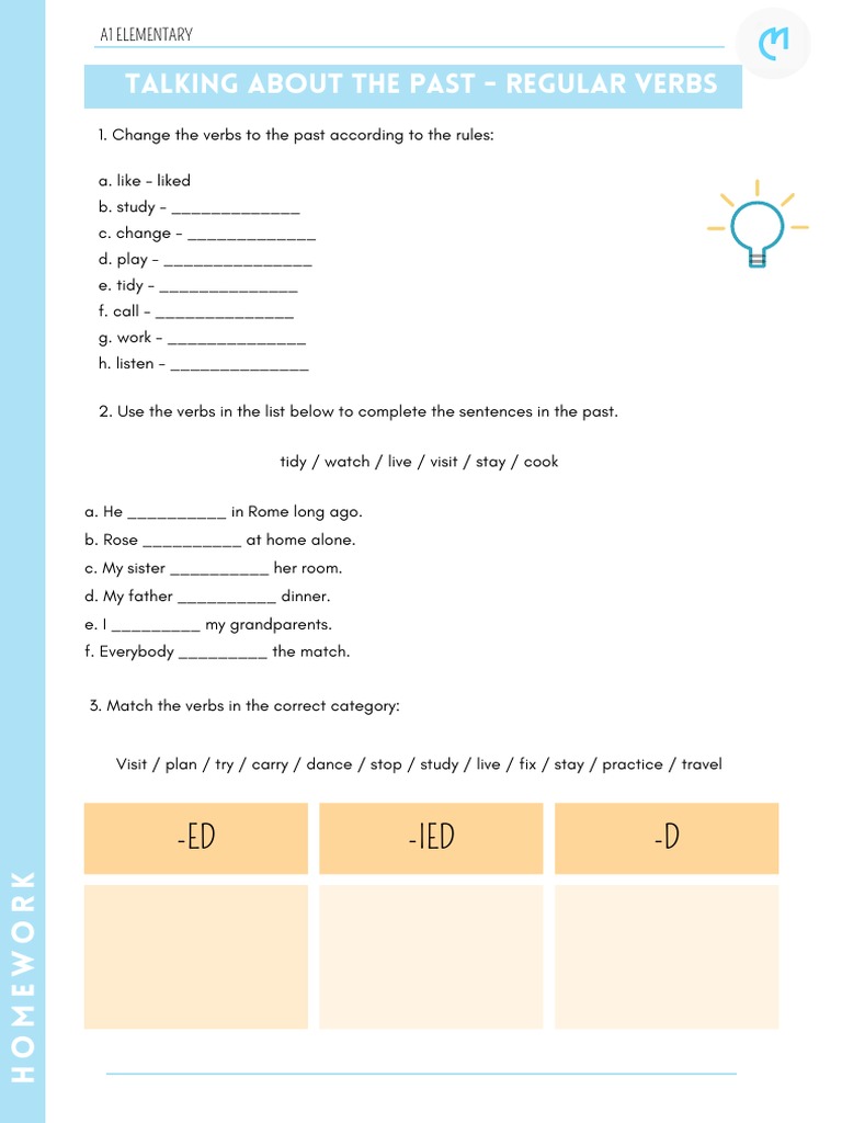Homework A1 - Simple Past - Regular Verbs | PDF