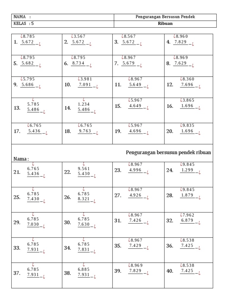 Penjumlahan Dan Pengurangan Ribuan | PDF