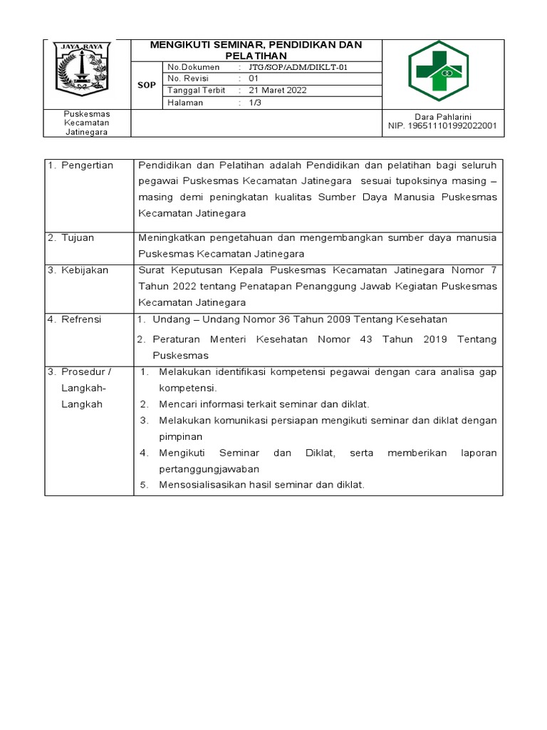 SOP TU - 003 Diklat 2022 | PDF