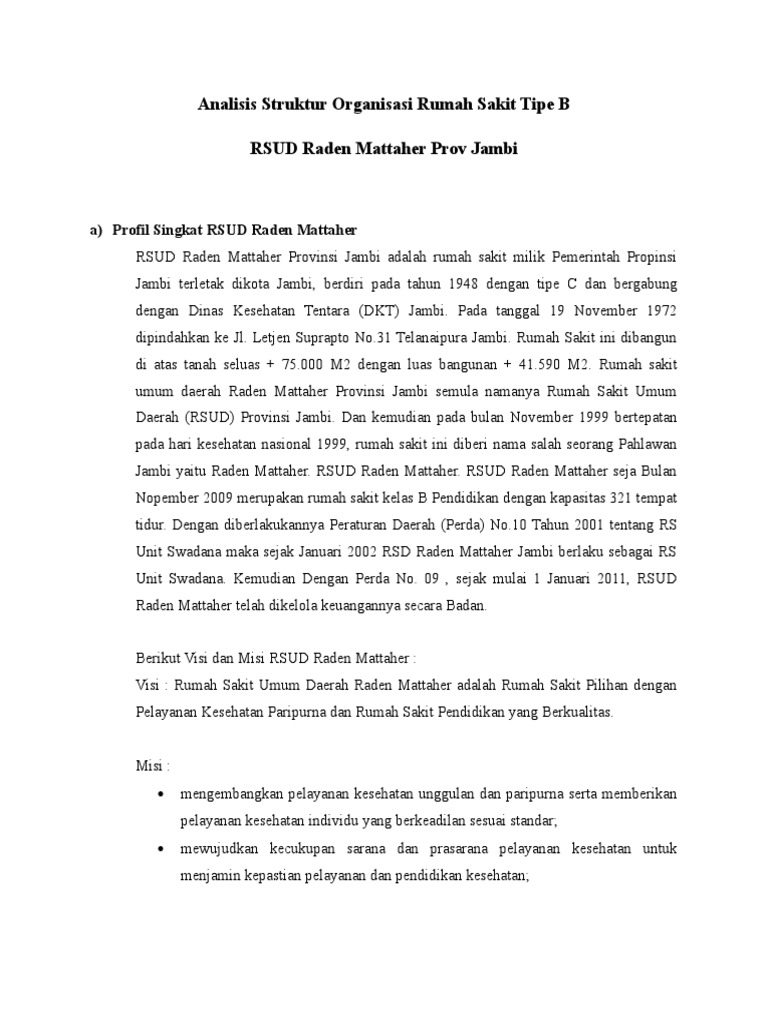 Struktur Organisasi RSUD Raden Mattaher | PDF | Karier & Perkembangan