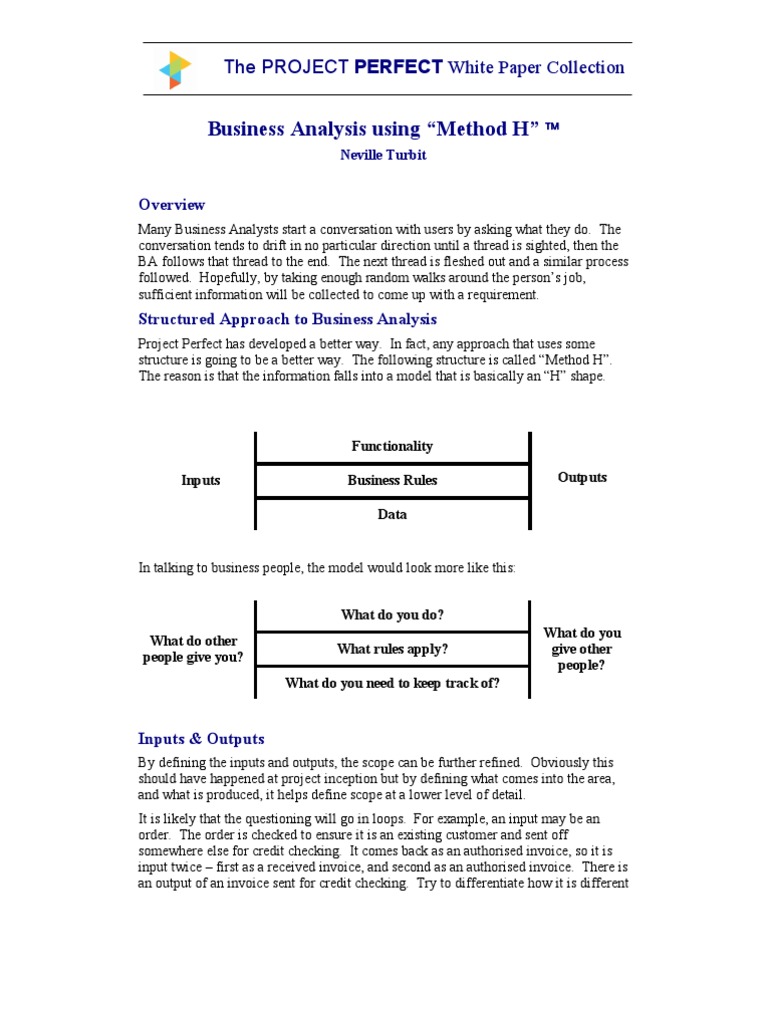 Business Analysis Using "Method H": The Project Perfect White Paper ...