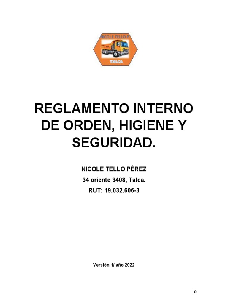 Reglamento Interno de Orden Higiene y Seguridad Nicole Tello Pèrez v1 Año 2022 | PDF | Salario ...