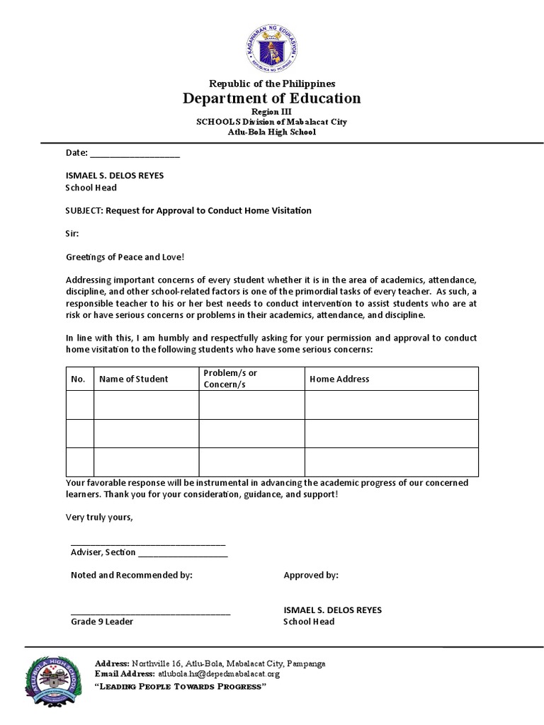 Home Visitation Approval Request | PDF | Self-Improvement